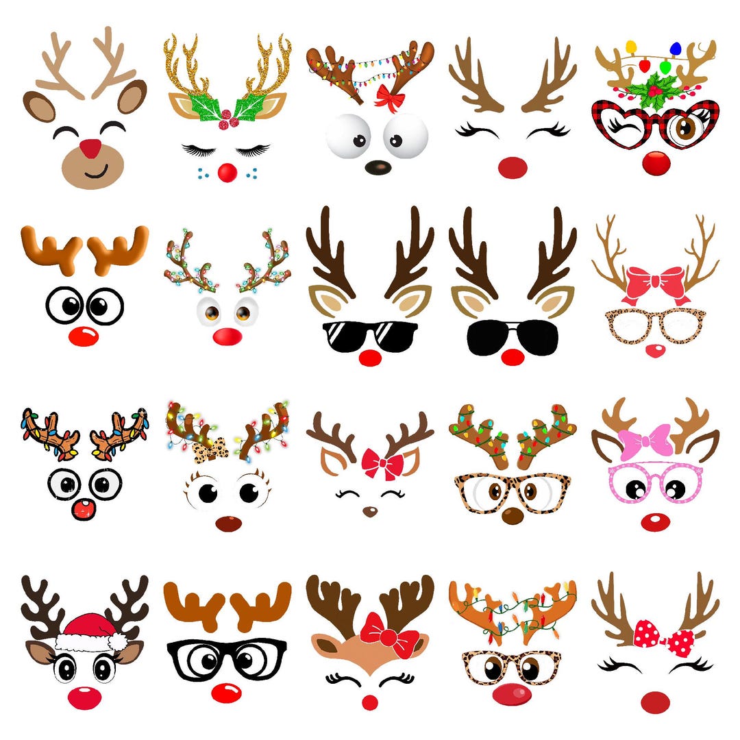 Christmas Reindeer Faces PNG Bundle, Girl Reindeer Png, Boy Reindeer ...