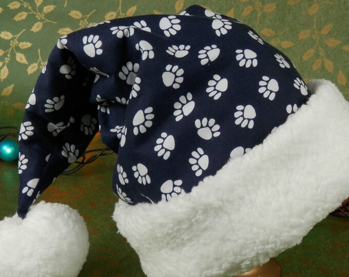 Santa Hat, Navy Blue With White Paw Prints, Nittany Lion, Penn State ...