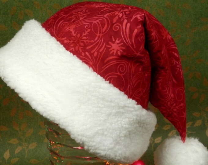 Red Batik Santa Hat With Snowflake Design, Twist on Traditional Santa ...