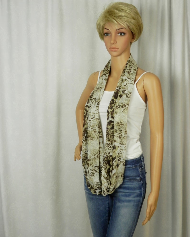 Chiffon Animal Print Infinity Scarf Brown Tan White Handmade | Etsy