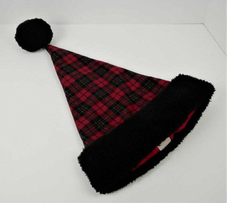 Red Plaid Flannel Santa Hat, Dark Red, Black and Green Tartan Plaid ...