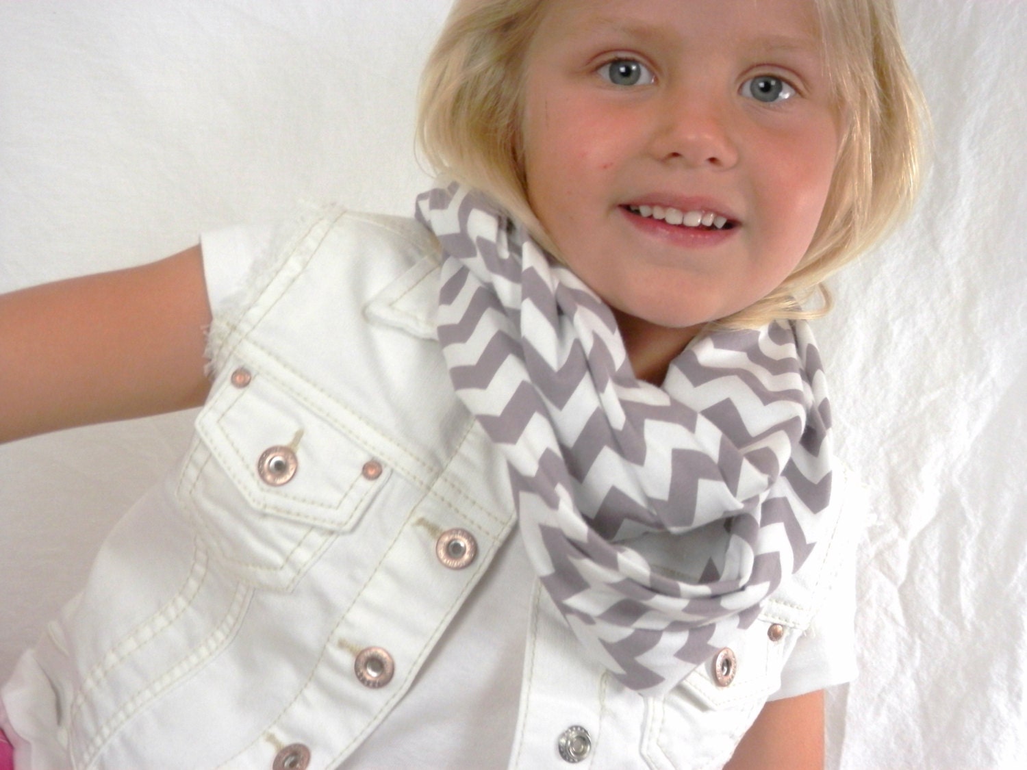 Infinity Scarf for Girls Gray and White Chevron Cotton Knit - Etsy