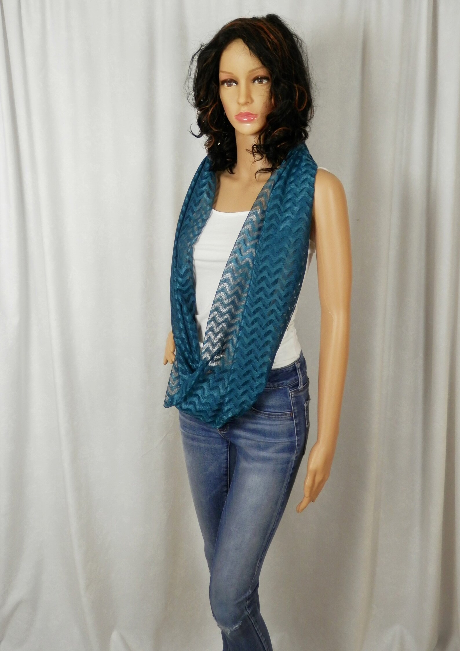 Chevron Infinity Scarf Teal Blue Sheer Chevron Lace Double | Etsy