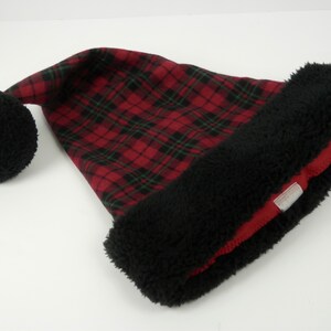 Red Plaid Flannel Santa Hat, Dark Red, Black and Green Tartan Plaid ...