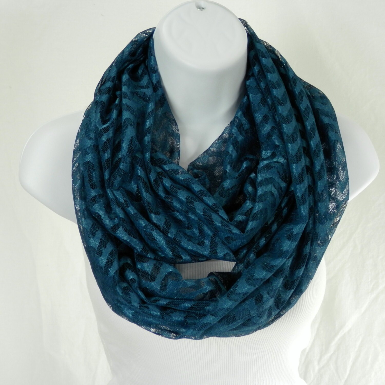 Chevron Infinity Scarf Teal Blue Sheer Chevron Lace Double | Etsy