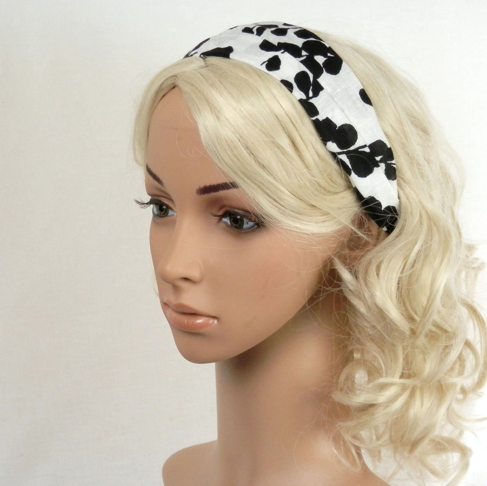 Linen Cotton Headband Black and White Leaves and Branches Hair | Etsy