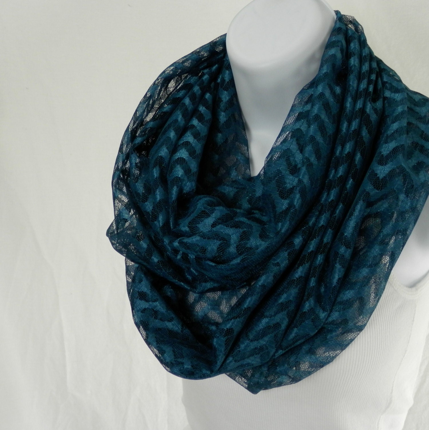 Chevron Infinity Scarf Teal Blue Sheer Chevron Lace Double - Etsy