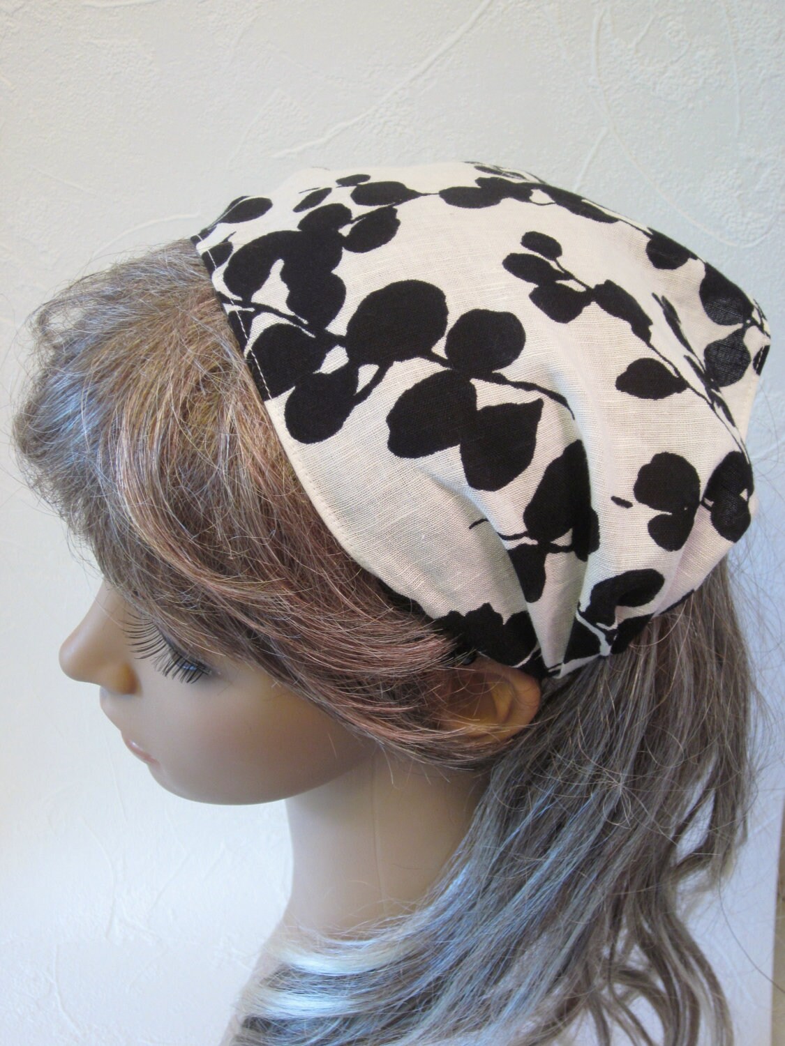 Linen Cotton Headband Black and White Leaves and Branches Hair | Etsy