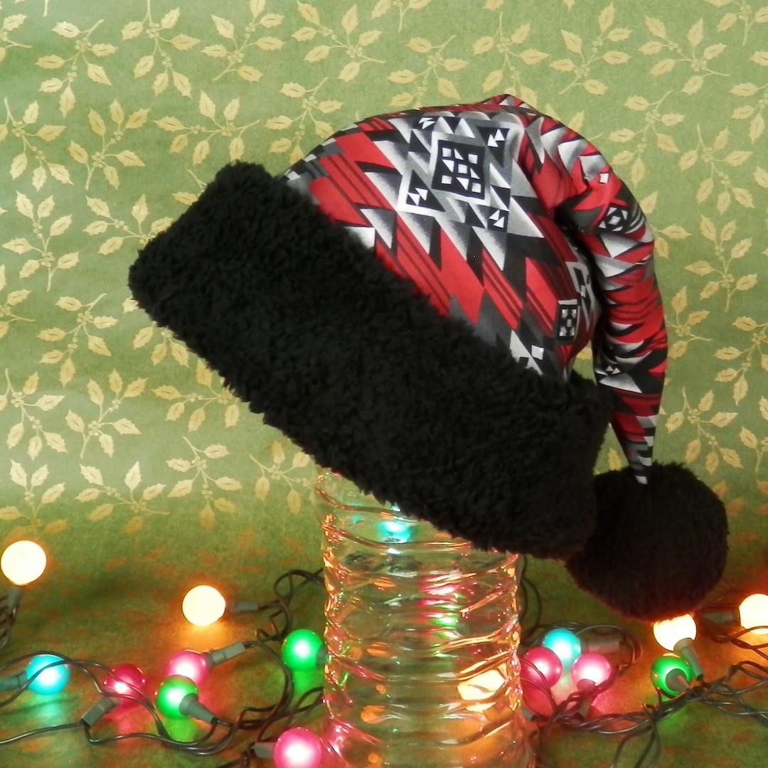 Native American Santa Hat, Red and Black Santa Hat, Southwestern Tribal ...