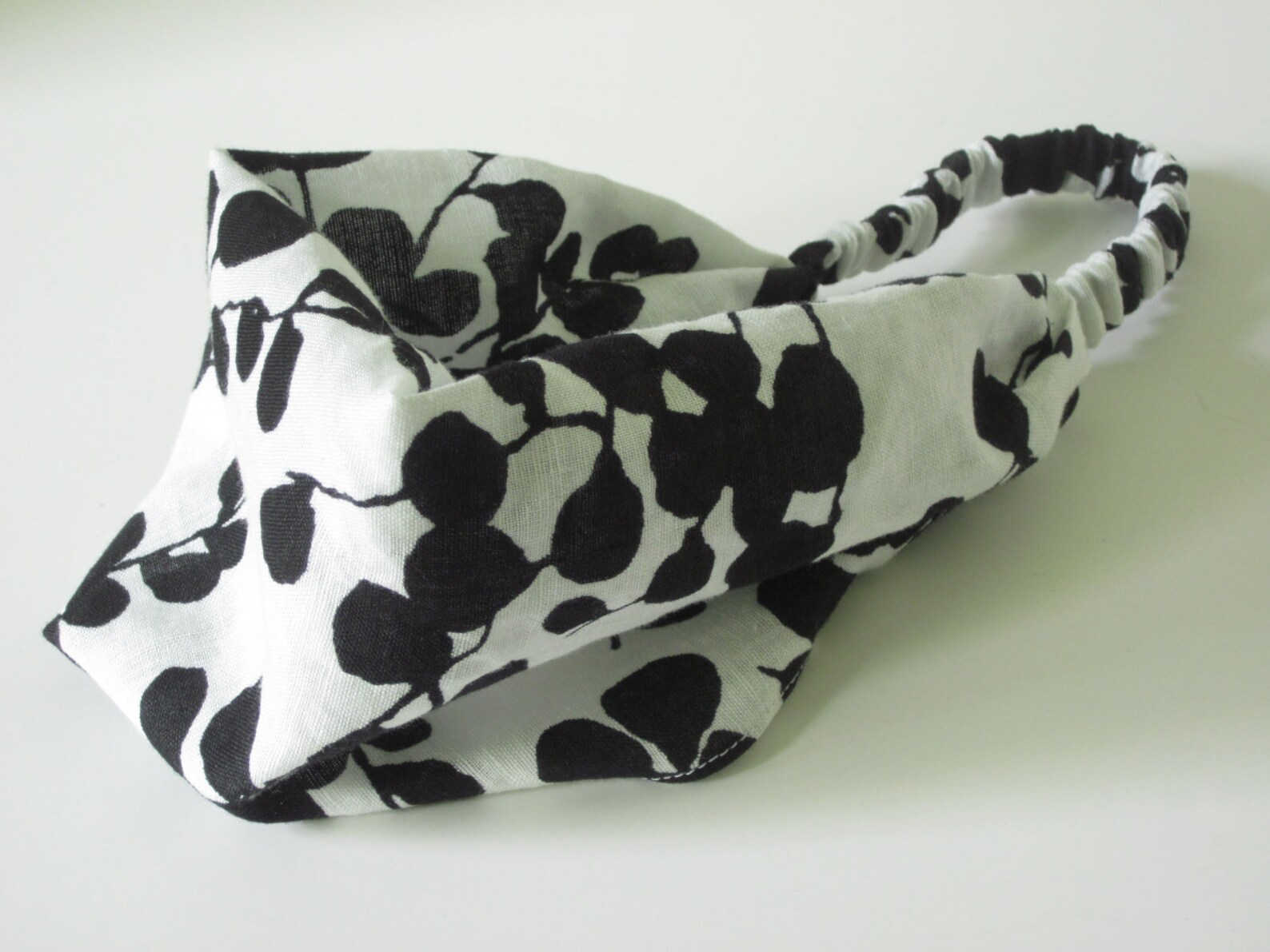 Linen Cotton Headband Black and White Leaves and Branches Hair | Etsy