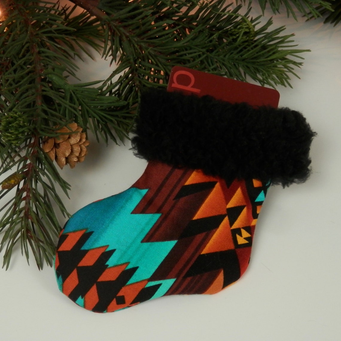 Turquoise Southwest Design Mini Christmas Stocking With Fuzzy - Etsy