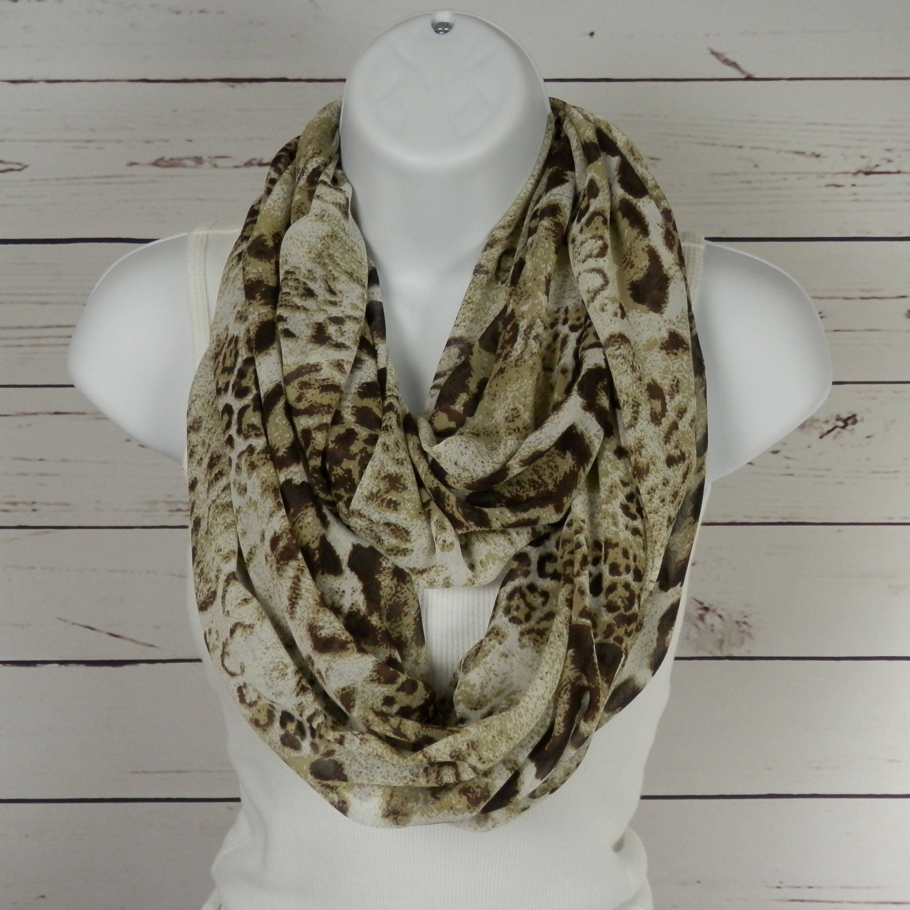 Chiffon Animal Print Infinity Scarf Brown Tan White Handmade - Etsy