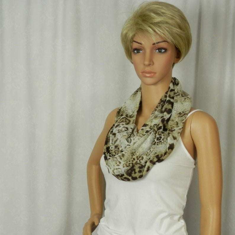 Chiffon Animal Print Infinity Scarf Brown Tan White Handmade | Etsy
