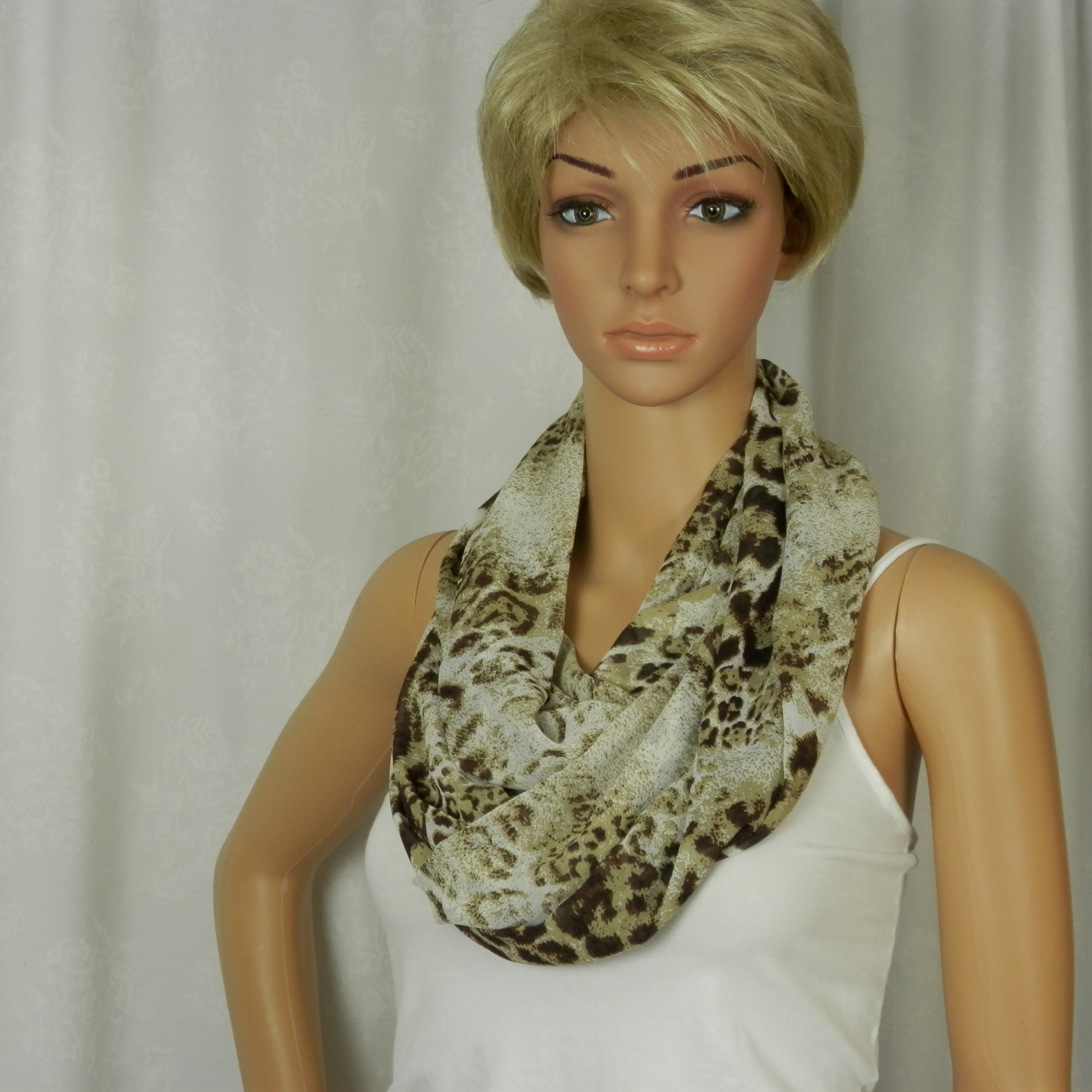 Chiffon Animal Print Infinity Scarf Brown Tan White Handmade - Etsy