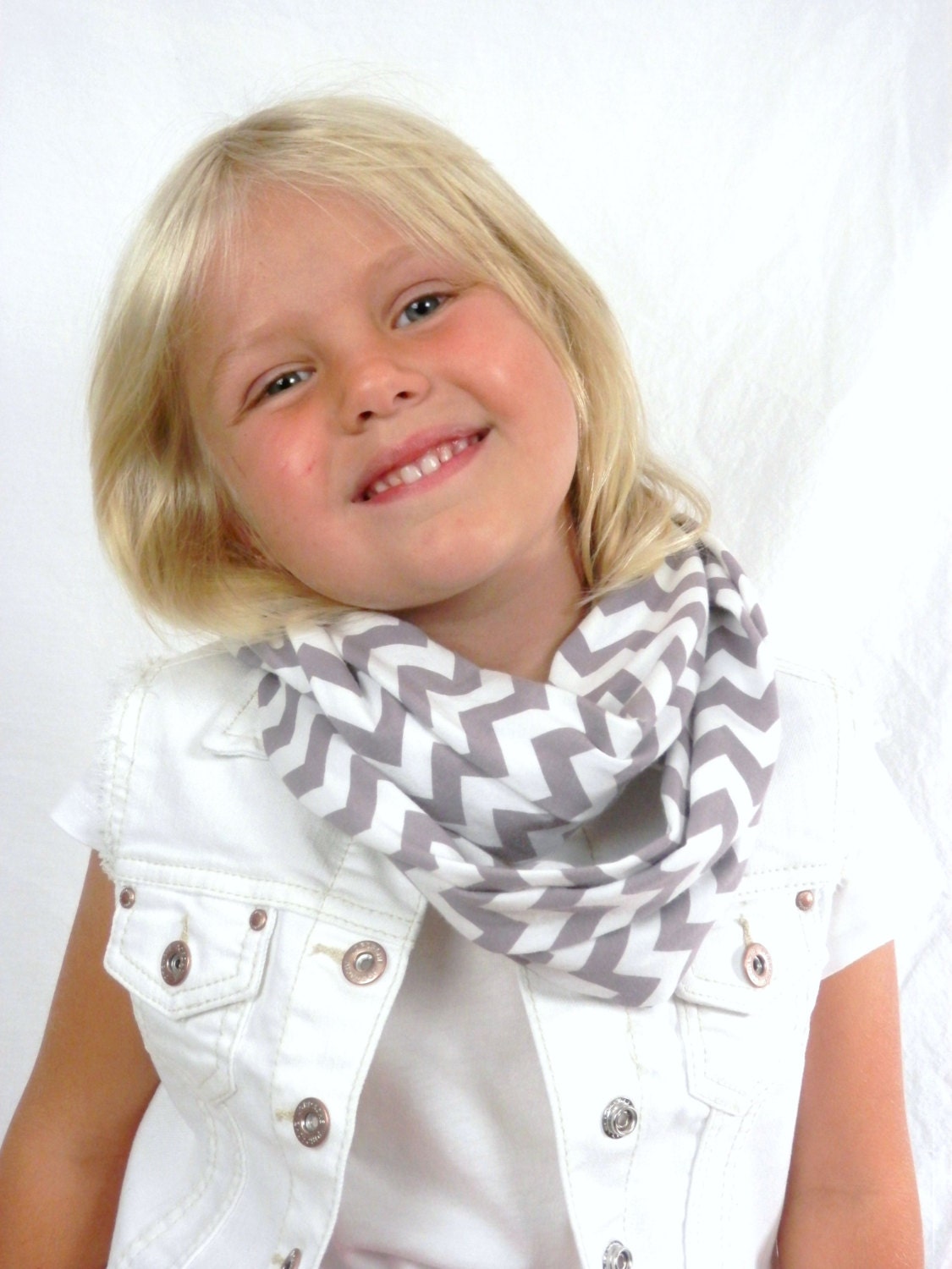 Infinity Scarf for Girls Gray and White Chevron Cotton Knit - Etsy