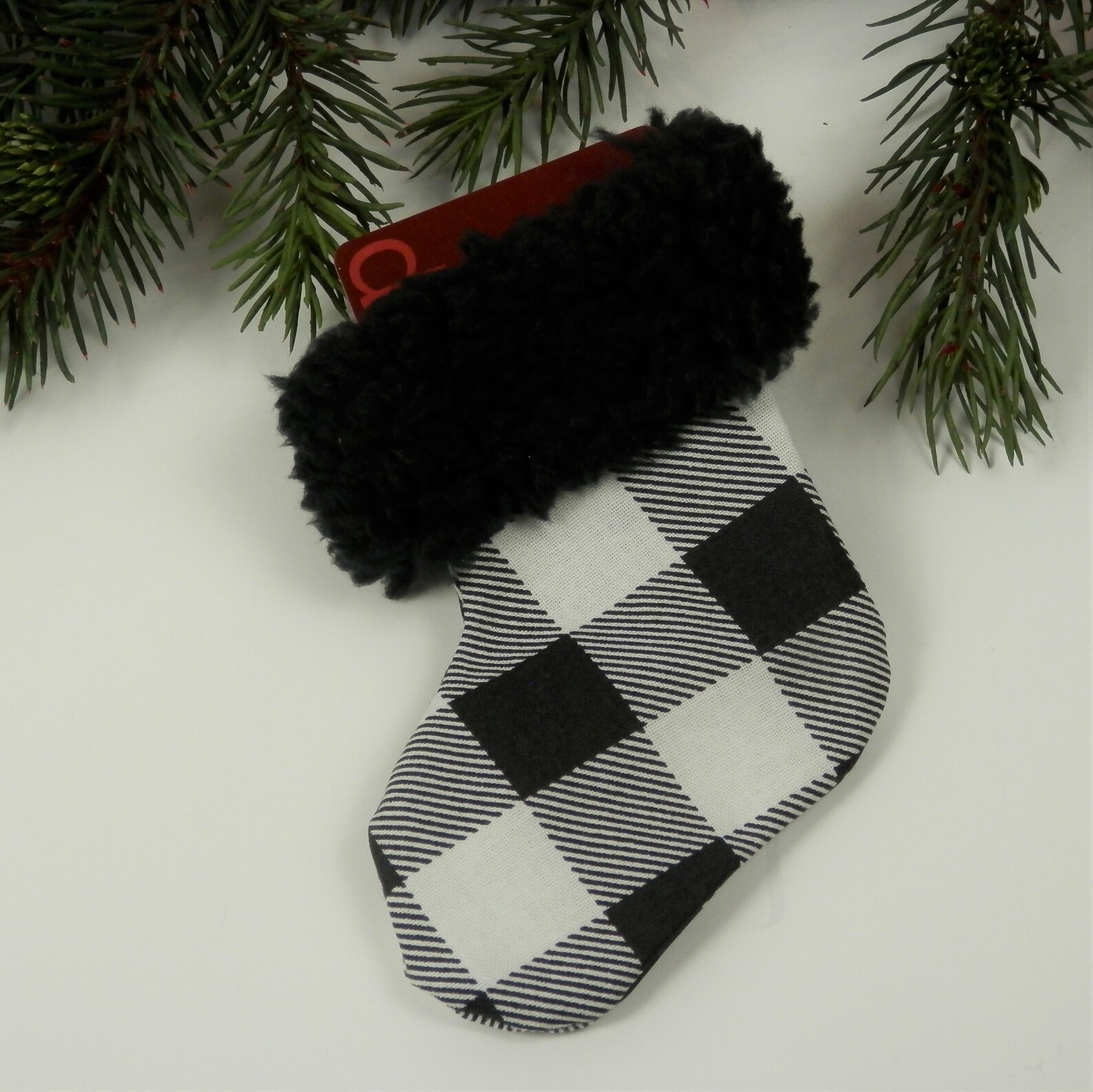 Mini Christmas Stocking Black and White Buffalo Check With - Etsy