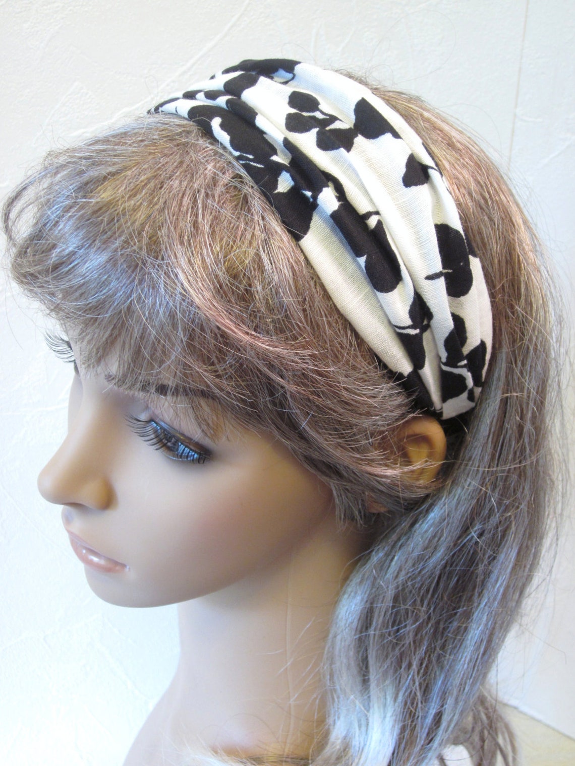 Linen Cotton Headband Black and White Leaves and Branches Hair | Etsy