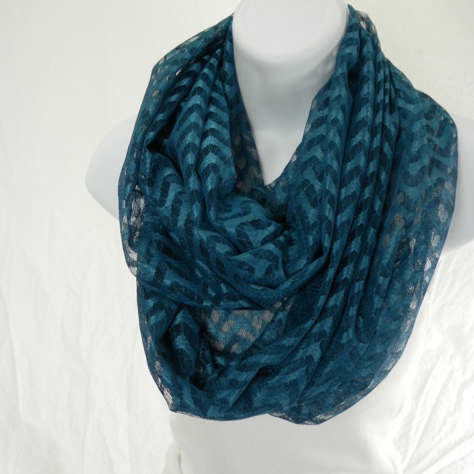 Chevron Infinity Scarf Teal Blue Sheer Chevron Lace Double | Etsy