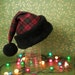Red Plaid Flannel Santa Hat, Dark Red, Black and Green Tartan Plaid ...