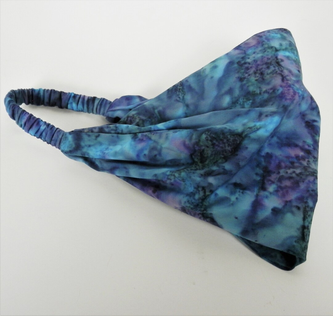 Blue Purple Batik Headband: Cotton Pleated Head Wrap - Etsy