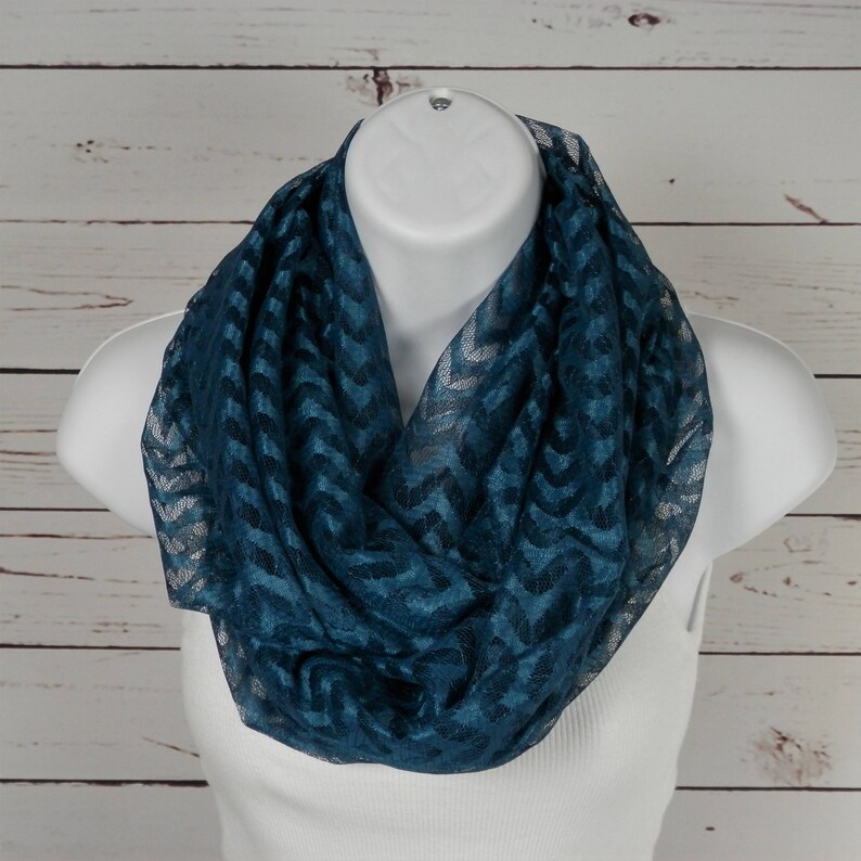 Chevron Infinity Scarf Teal Blue Sheer Chevron Lace Double | Etsy