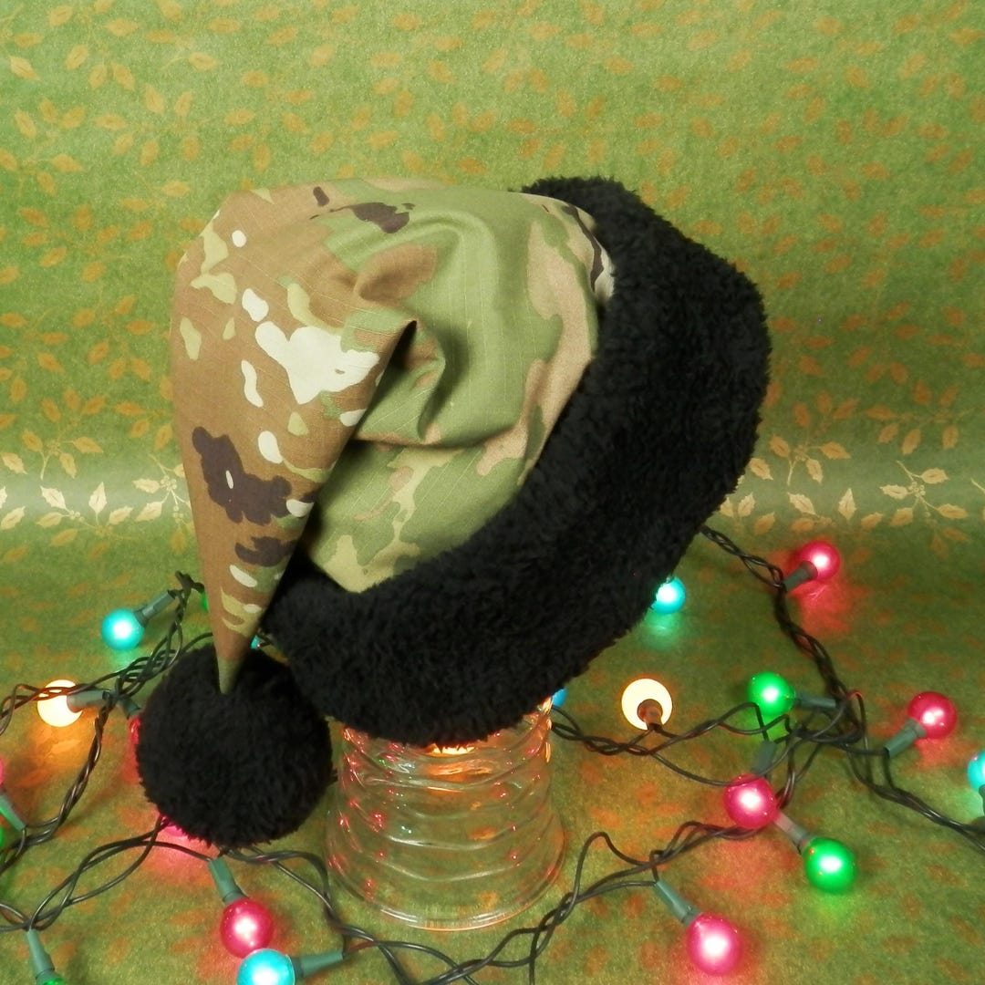 Camo Santa Hat With Black Sherpa Trim: Military Ripstop Fabric - Etsy