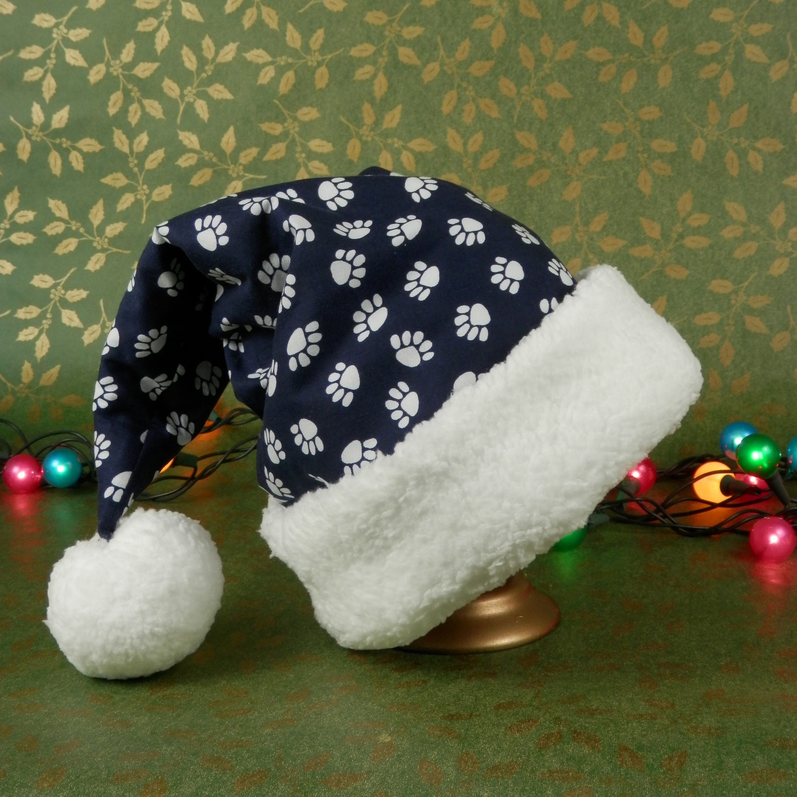 Santa Hat Navy Blue With White Paw Prints Nittany Lion Penn - Etsy