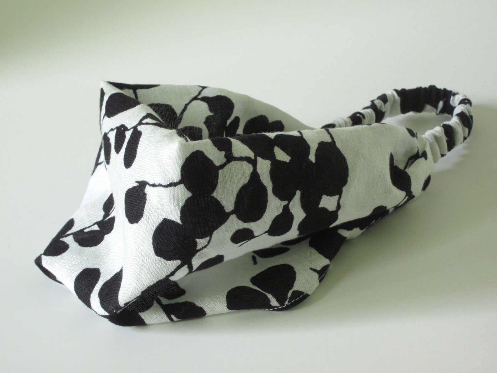 Linen Cotton Headband Black and White Leaves and Branches Hair | Etsy