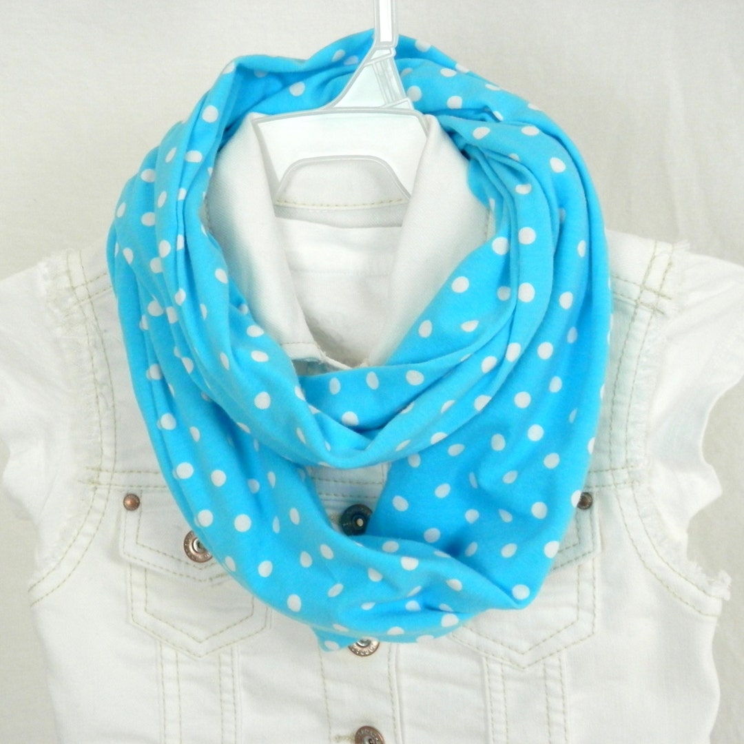 Girls Polka Dot Infinity Scarf Turquoise Blue and White Cotton Jersey ...