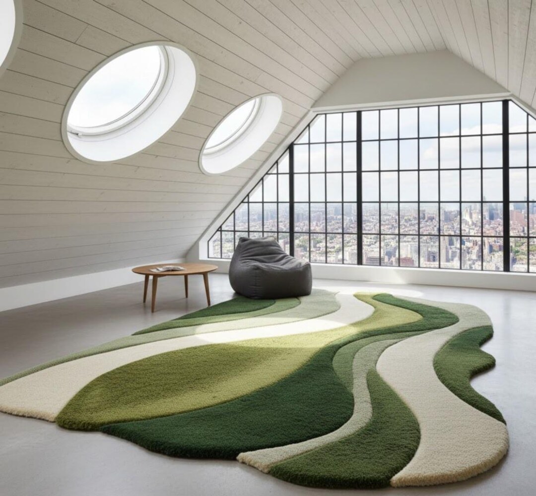 Green Abstract Hand Tufted Rug – Modern Irregular Shape Carpet for ...