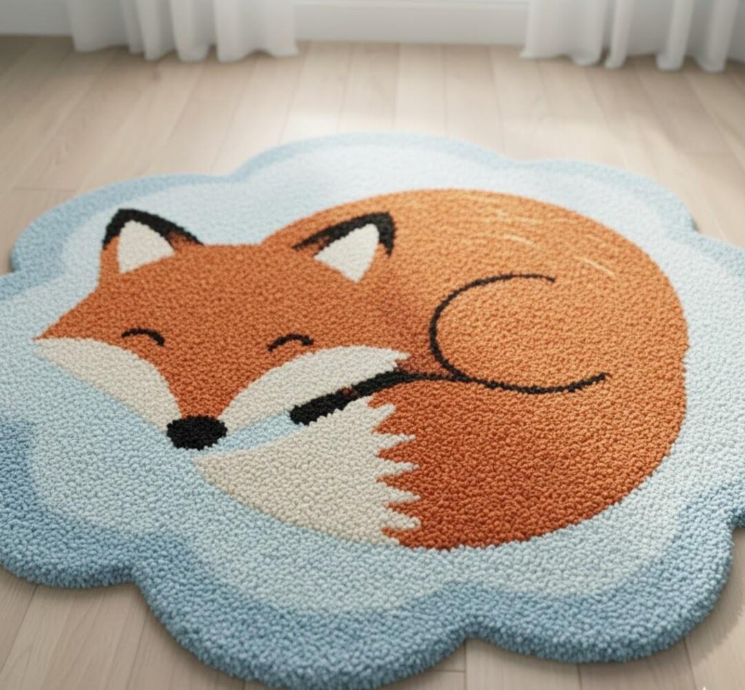 Handmade Fox Rug for Kids Room – Tufted Animal Nursery Rugs, Soft ...