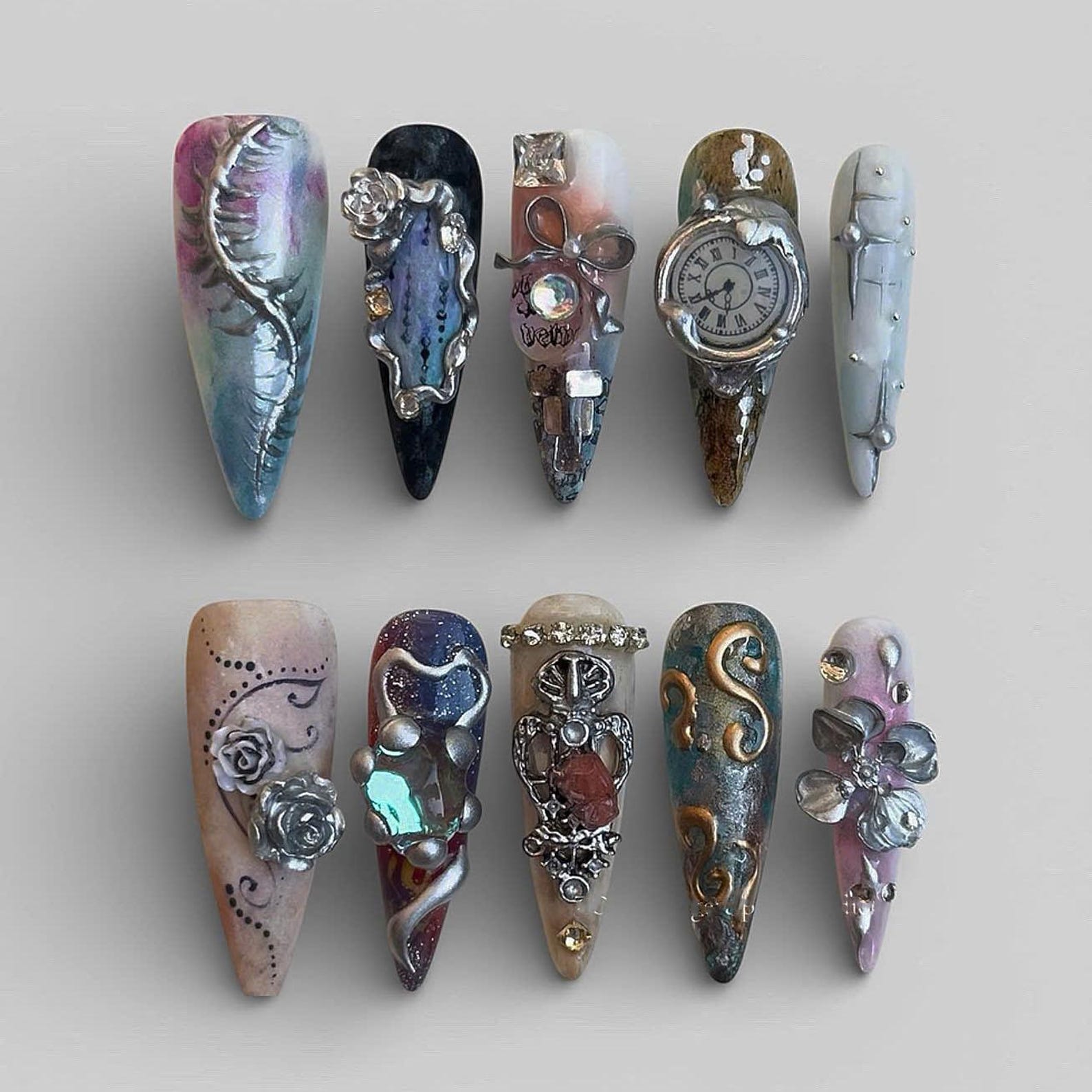 Vintage Time Press on Nails | 3D Antique Nail Art | Handmade Luxury ...