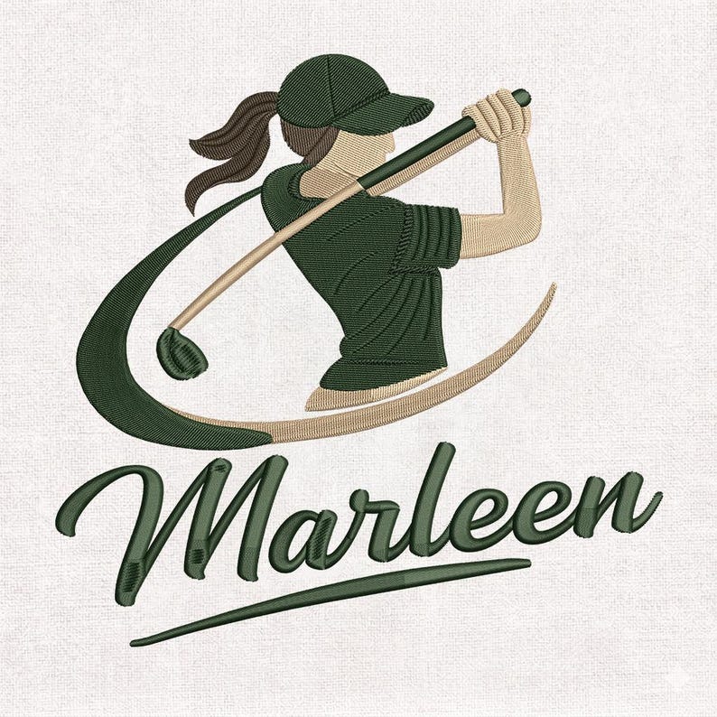 Female Golfer Embroidery Design, Personalized Name Machine File ...