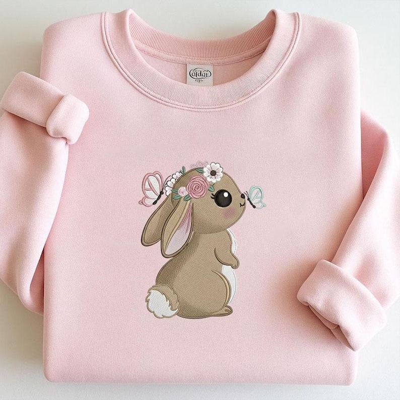 Cute Bunny Embroidery Design | Floral Bunny With Butterfly | Spring ...