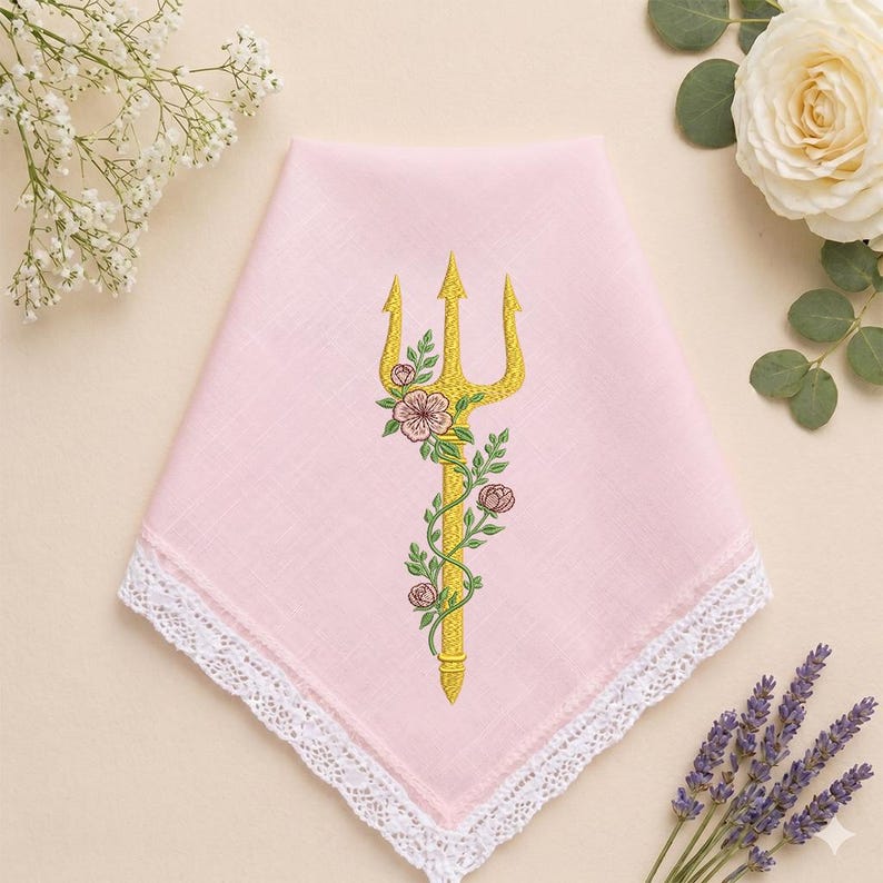 Floral Trident Embroidery Design, Fantasy Spear Machine Embroidery File ...