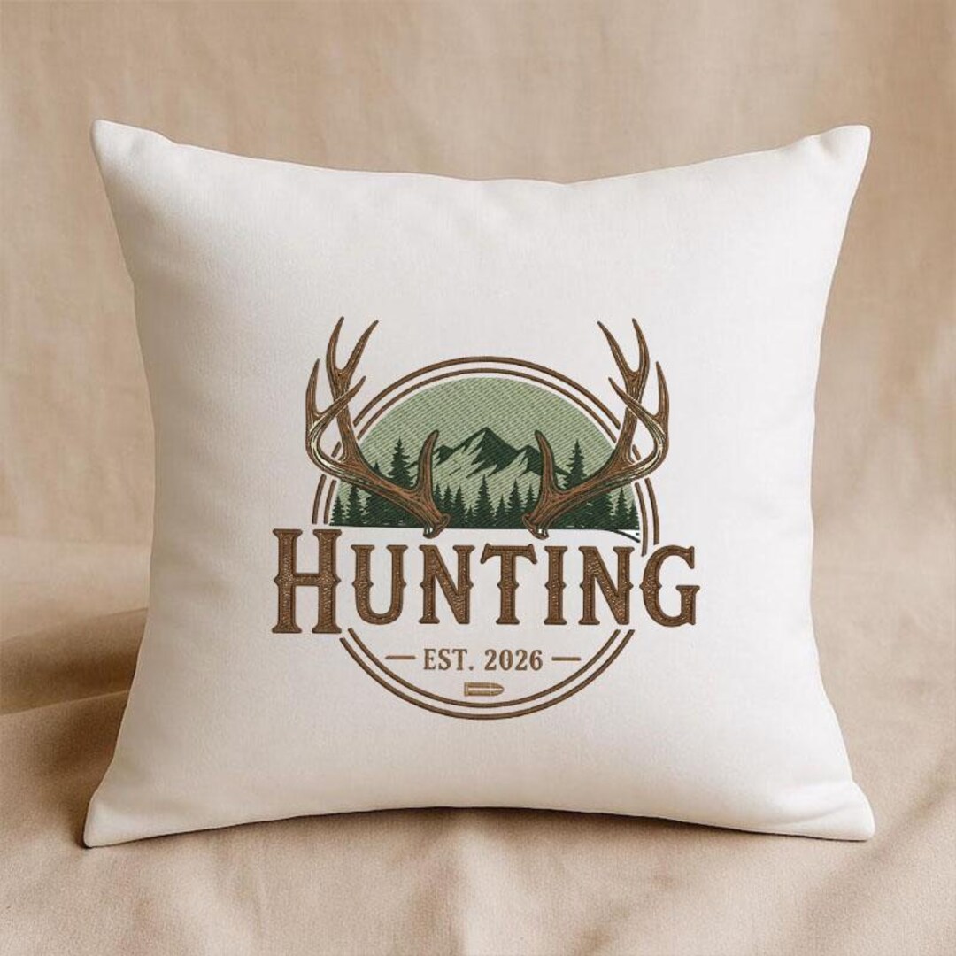 Hunting Embroidery Design | Antlers & Mountain Landscape | Outdoor ...