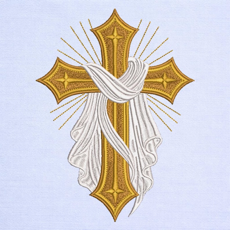 Gold Draped Cross Embroidery Design, Religious Christian Motif (instant ...