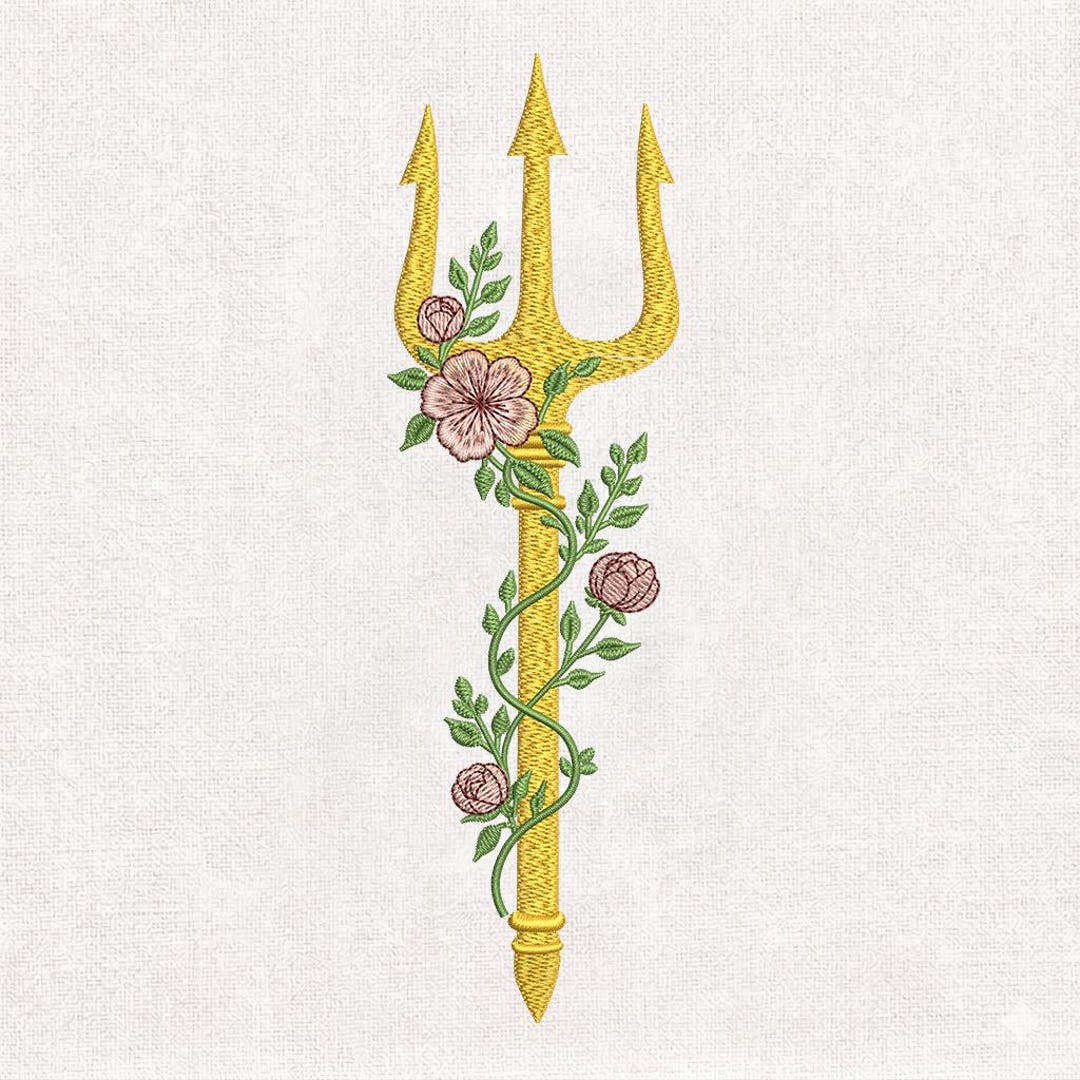 Floral Trident Embroidery Design, Fantasy Spear Machine Embroidery File ...