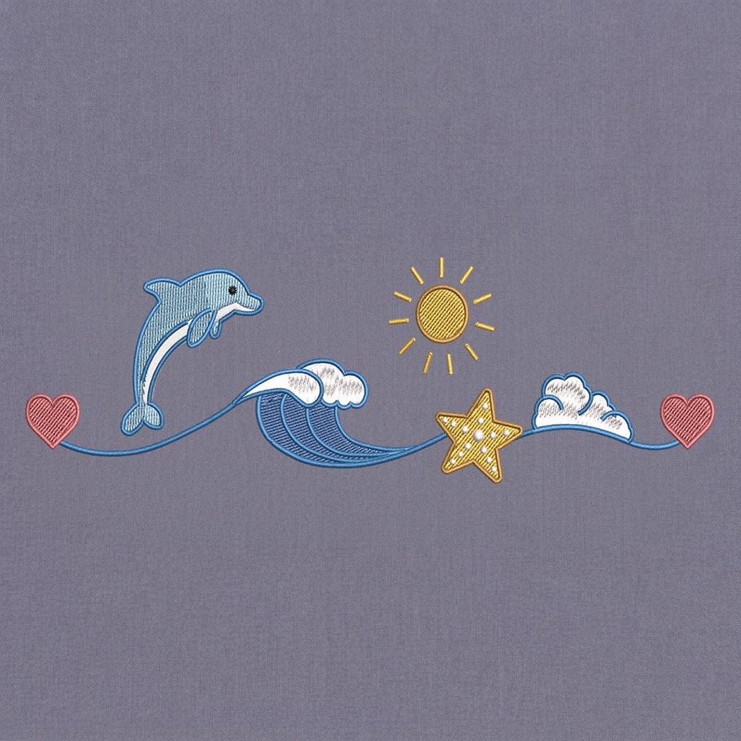 Dolphin Wave Embroidery Design, Summer Beach Machine File, Starfish Sun ...