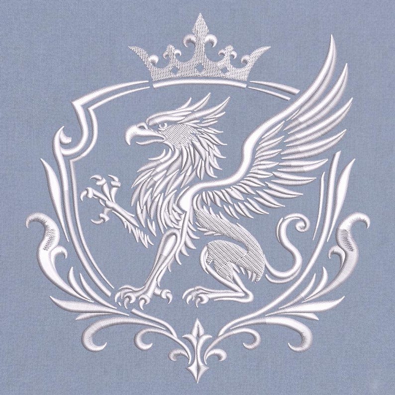 Griffin Embroidery Design, Royal Crest Heraldic Shield (digital Pattern ...