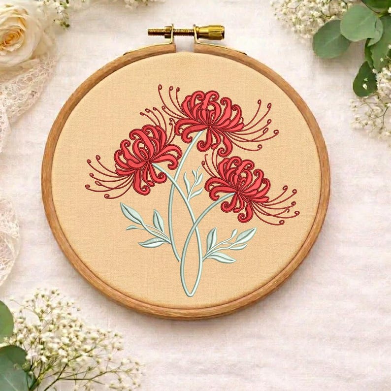 Red Spider Lily Embroidery Design, Gothic Floral Machine File ...