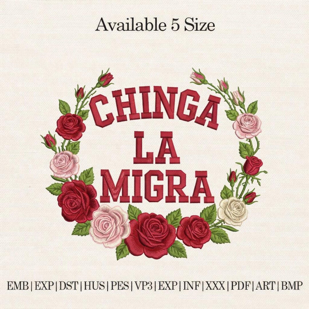 Floral Protest Quote Embroidery Design, Spanish Phrase Rose Wreath ...