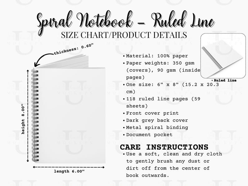Spiral Notebook Size Chart Mockup: 6x8 Ruled Line (digital Download) - Etsy