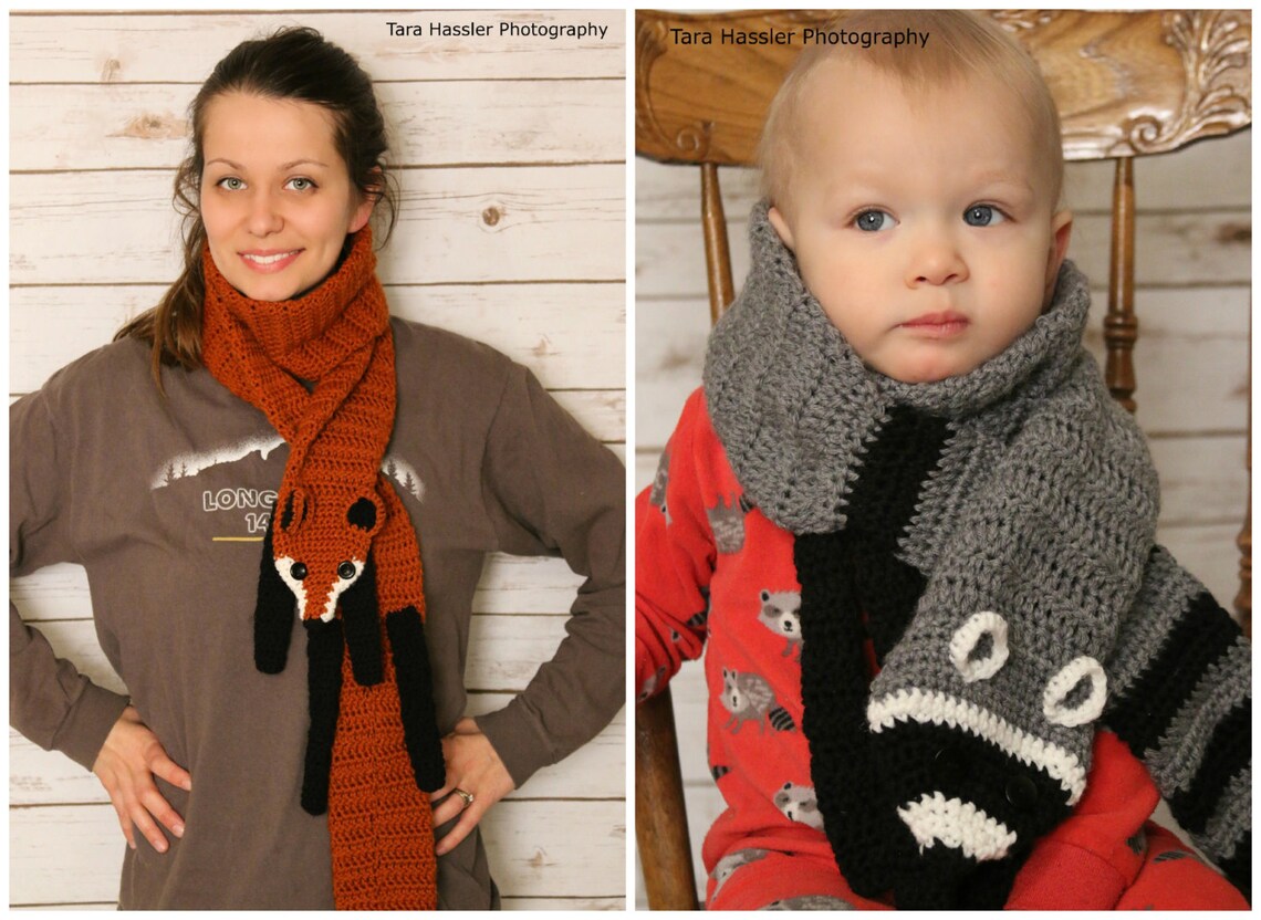 Animal Friends Scarf- MADE to ORDER- Fox or Raccoon Scarf Available in ...