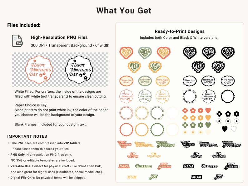 Mama PNG Clipart Bundle: Retro Mothers Day Print and Cut Stickers for ...