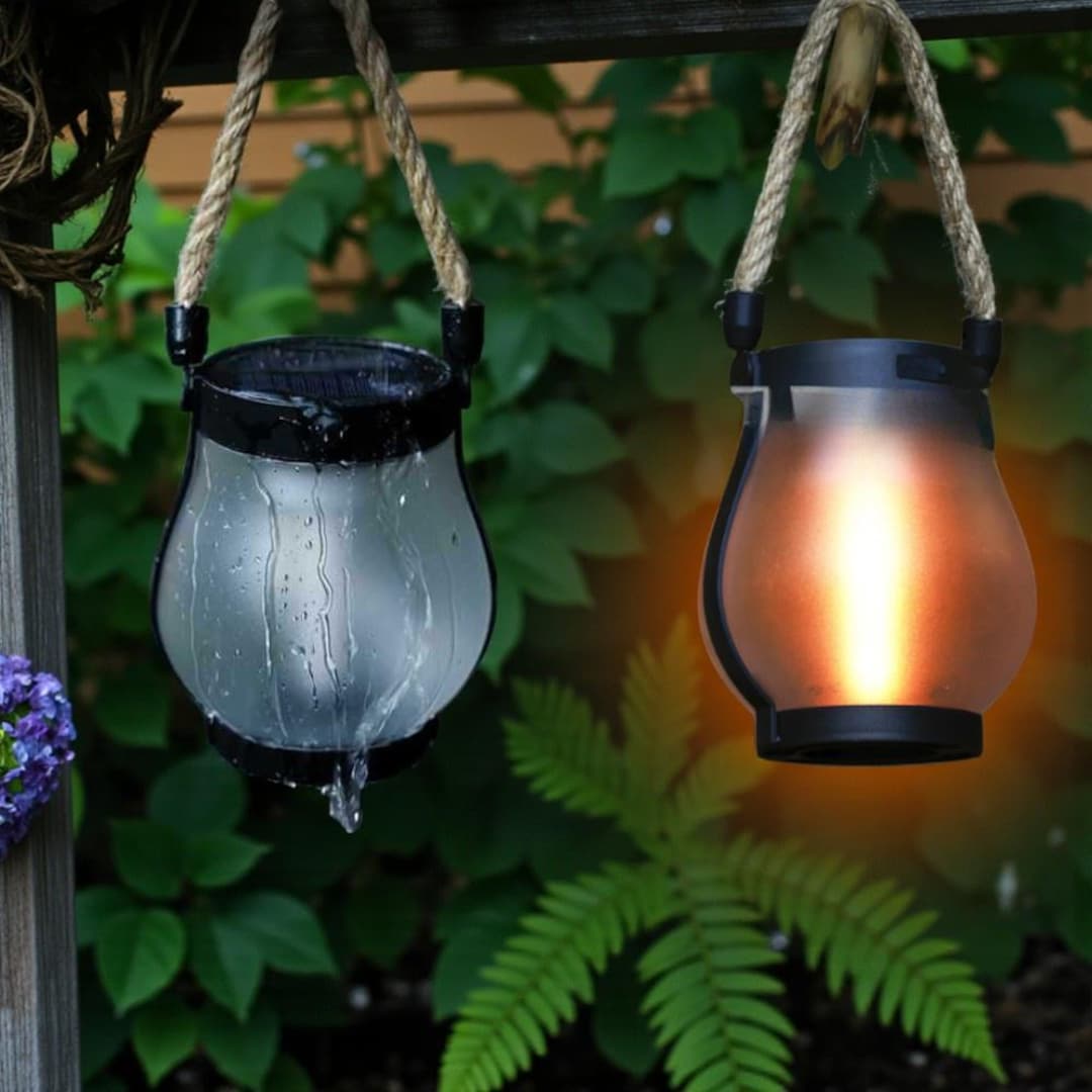 Solar Flame Lantern With Rope Handle | Waterproof Patio Light - Etsy