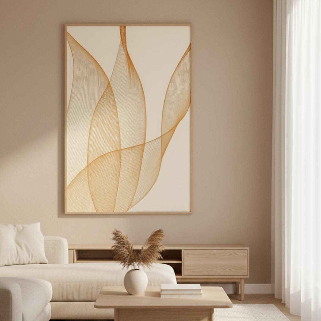 Golden Saffron Fluid Line Art Print - Abstract Woven Ribbon Poster - Etsy