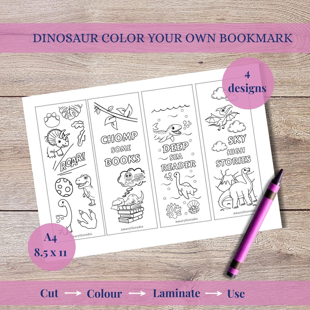 Dinosaur Coloring Bookmarks Printable | Color Your Own Dino Bookmark ...