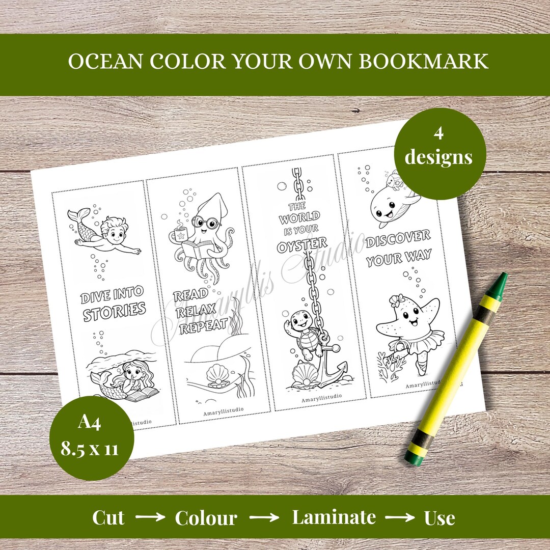 Ocean Coloring Bookmarks | Under the Sea Kids Activity (digital ...