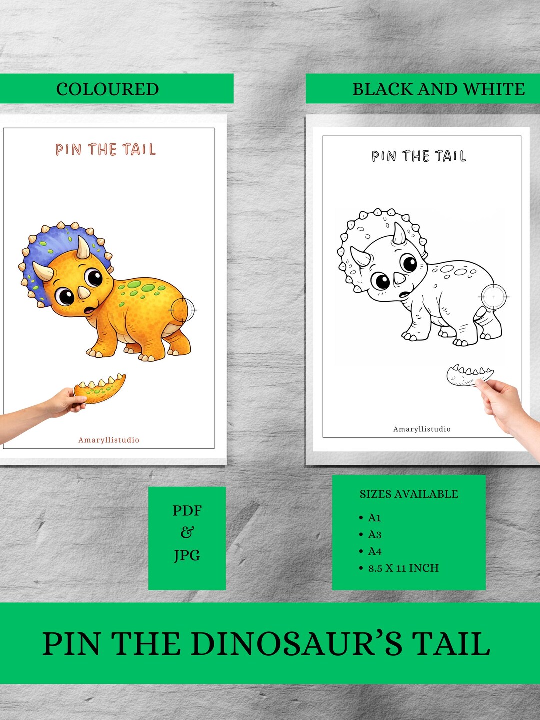 Dinosaur Pin the Tail Game • Triceratops Birthday Party Activity (PDF ...